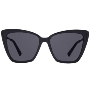 DIFF Becky II Designer Oversized Cat Eye Sunglasses for Women UV400 Polarized Protection, Black + Dark Smoke