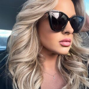 DIFF Becky II Designer Oversized Cat Eye Sunglasses for Women UV400 Polarized Protection, Black + Dark Smoke