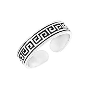 81stgeneration greek key sterling silver toe ring - ancient greece style foot jewellery for women - pinky finger midi adjustable rings - cute toe rings for ladies - boho jewellery