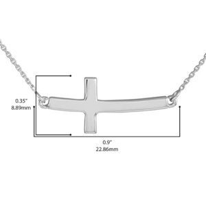 14K White Gold Sideways Curved Cross Necklace - 16" Rolo Chain