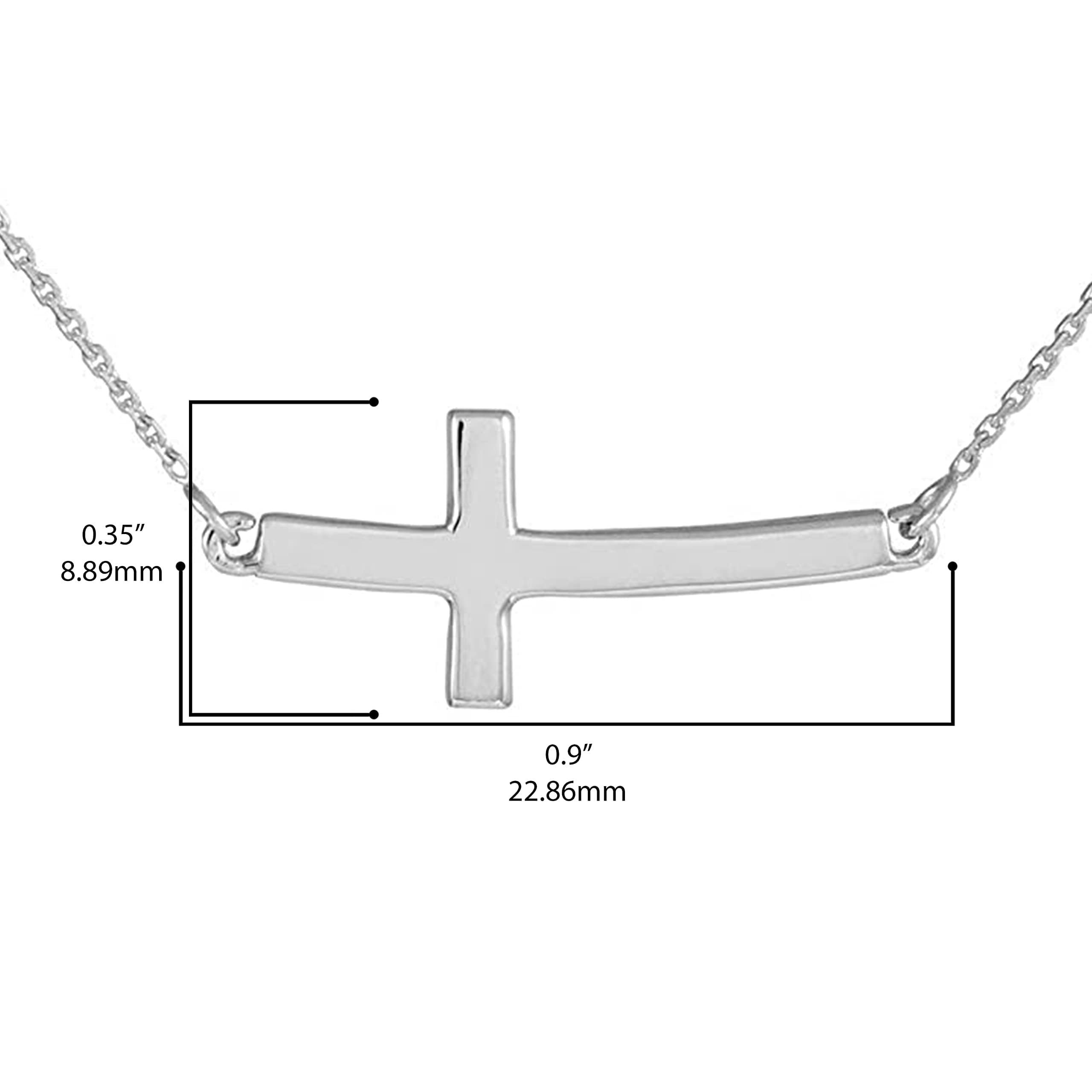 14K White Gold Sideways Curved Cross Necklace - 16" Rolo Chain