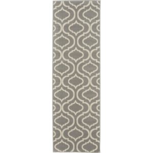 nourison jubilant trellis grey 2'3" x 7'3" area -rug, easy -cleaning, non shedding, bed room, living room, dining room, kitchen (2x7)