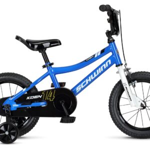 Schwinn Koen & Elm BMX Style Toddler and Kids Bike, For Girls and Boys, 14-Inch Wheels, With Saddle Handle, Training Wheels, Chain Guard, and Number Plate, Recommended Height 36-40 Inch, Blue