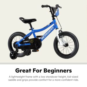 Schwinn Koen & Elm BMX Style Toddler and Kids Bike, For Girls and Boys, 14-Inch Wheels, With Saddle Handle, Training Wheels, Chain Guard, and Number Plate, Recommended Height 36-40 Inch, Blue