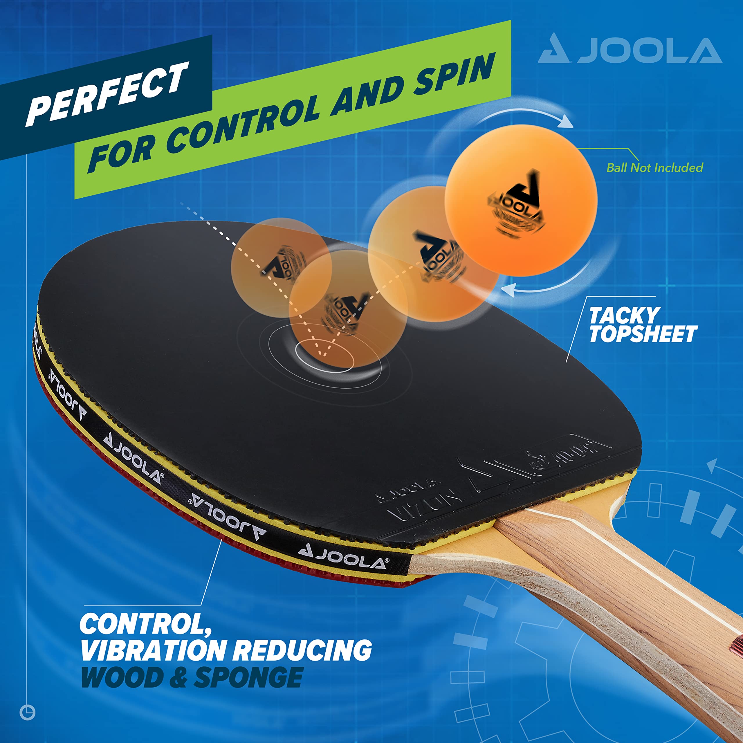 JOOLA Omega Control - Tournament Performance Ping Pong Paddle - Table Tennis Racket for Advanced Training with Flared Handle - Includes Vizon Table Tennis Rubber - Designed for Control