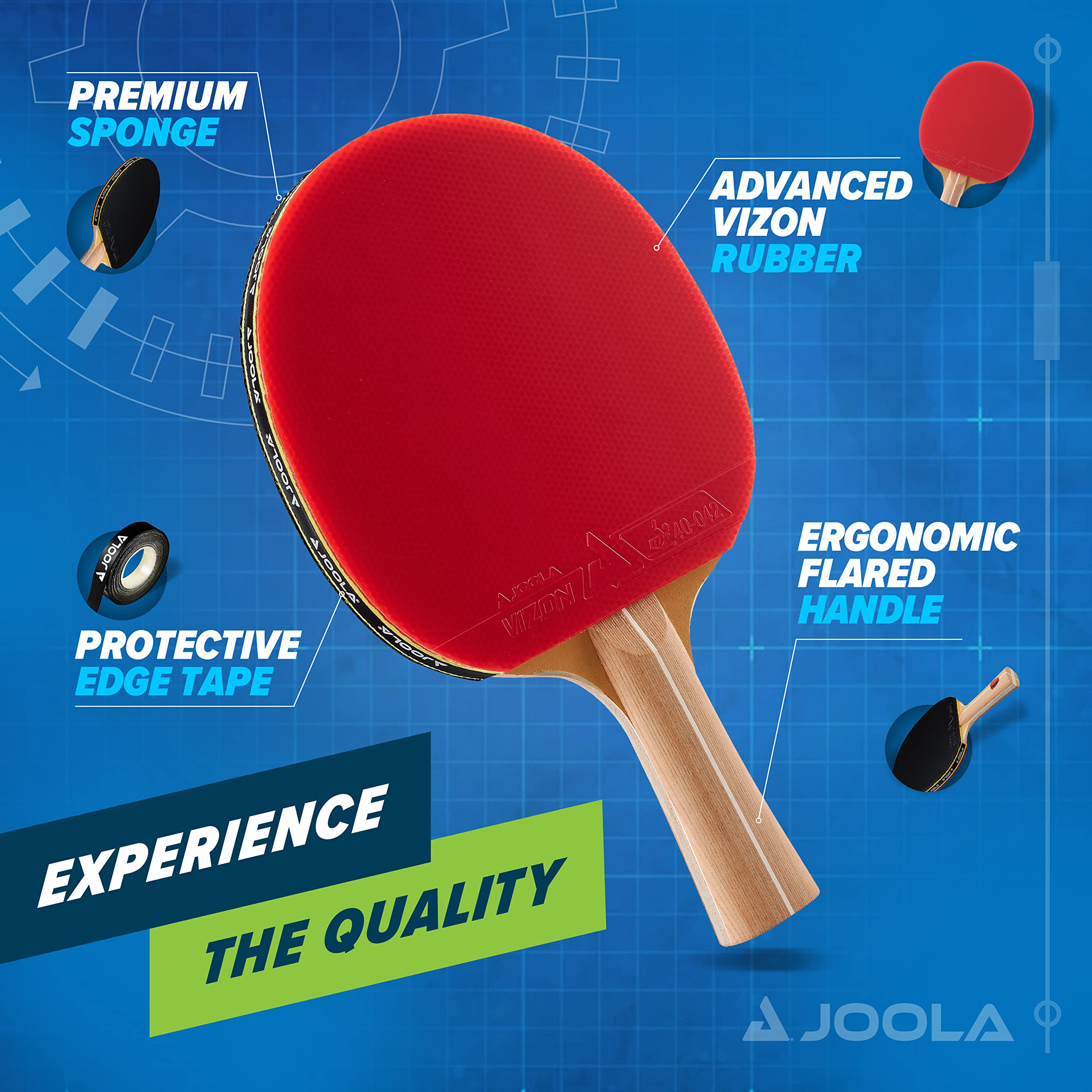 JOOLA Omega Control - Tournament Performance Ping Pong Paddle - Table Tennis Racket for Advanced Training with Flared Handle - Includes Vizon Table Tennis Rubber - Designed for Control