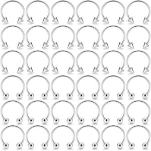 ftovosyo 36pcs 20g nose hoop rings surgical steel septum ring tragus cartilage helix hoop earrings lip horseshoe barbell piercing jewelry for women men silver-tone with ball spike 8mm