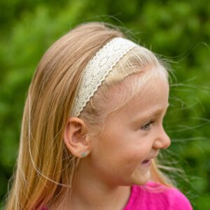 FROG SAC 5 Lace Headbands for Girls, Adjustable No Slip Stretch Elastic Girl Headband, Dressy Pastel Lacy Headwraps, Cute Plain Solid Color Hair Accessories for Kids Easter Basket Stuffers