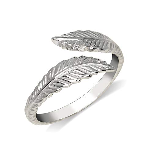 JewelryWeb Solid 925 Sterling Silver Textured Feather Bypass Adjustable Toe Ring (8mmx15mm)