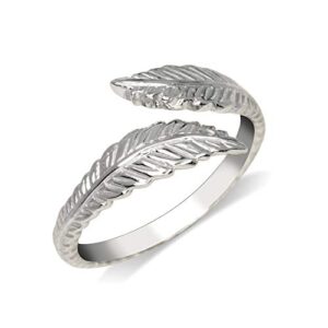 jewelryweb solid 925 sterling silver textured feather bypass adjustable toe ring (8mmx15mm)