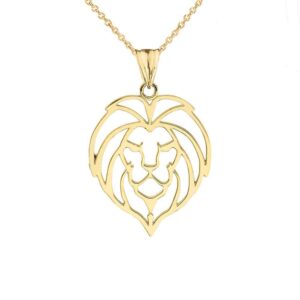 fine 10k yellow gold lion head outline charm pendant necklace, 18"