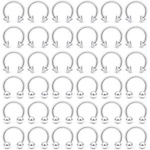 ftovosyo 36pcs 12g surgical steel septum rings horseshoe barbell tragus cartilage helix earring hoop piercing jewelry for women men 12mm ball spike silver-tone