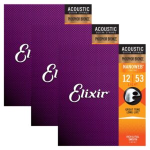 elixir 16052 acoustic phosphor bronze nano light 12-53 (3 pack bundle)