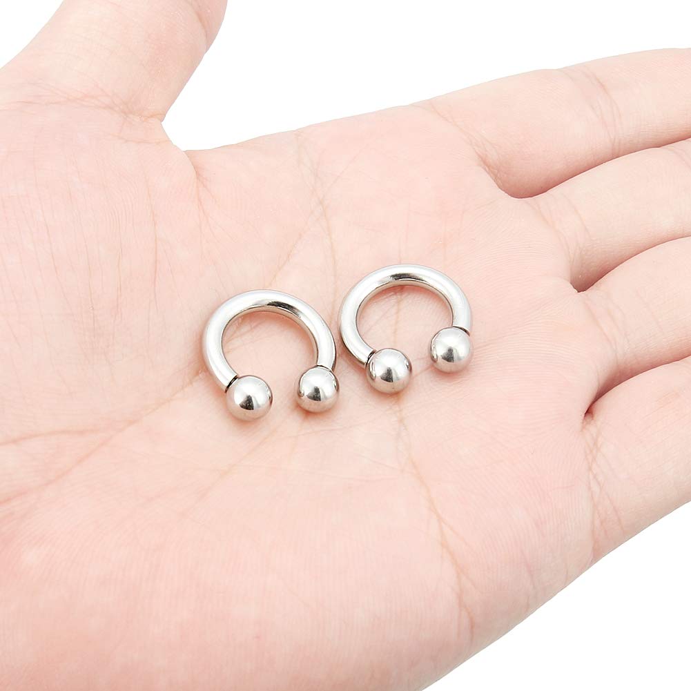 Ftovosyo 2Pcs PA Ring Horseshoe Circular Barbell 316L Surgical Steel Internally Threaded 8G Pierced Body Jewelry for Women 12mm