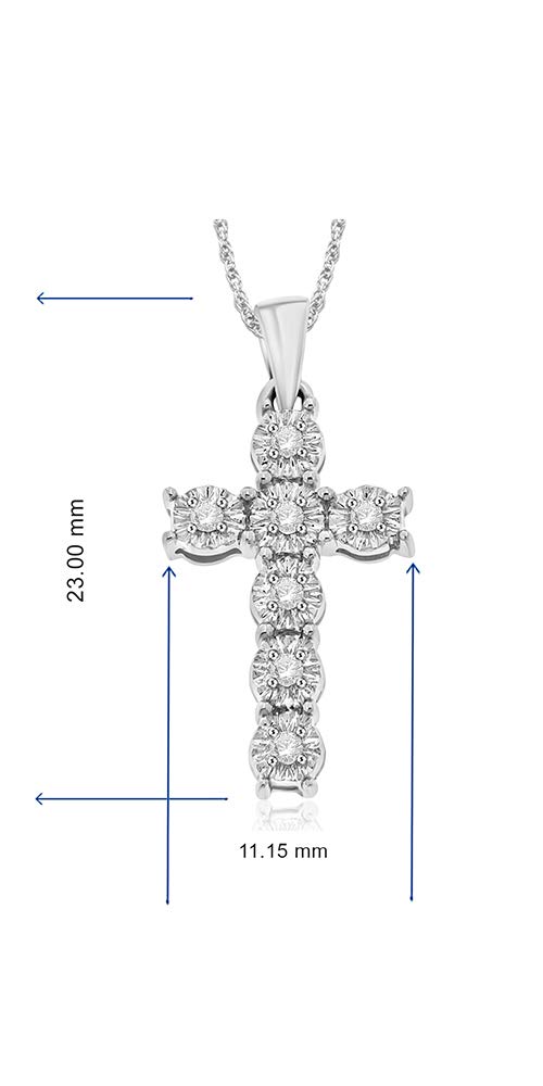 NATALIA DRAKE 1/10 Cttw Diamond Christian Cross Necklace for Women in Rhodium Plated 925 Sterling Silver Color J-K/Clarity I3