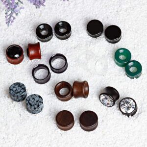 TBOSEN 20 pcs Set Mixed Stone Ear Plugs Wood Tunnels Double Flare Saddle Stretching Gauges Expander Body Piercing Set Gauge 2g - 5/8 inch