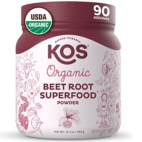 KOS Organic Beet Root Powder, USDA Certified - Natural Nitric Oxide Booster, Superfood for Stamina, Energy, Circulation - Non-GMO, Plant-Based, 90 Servings