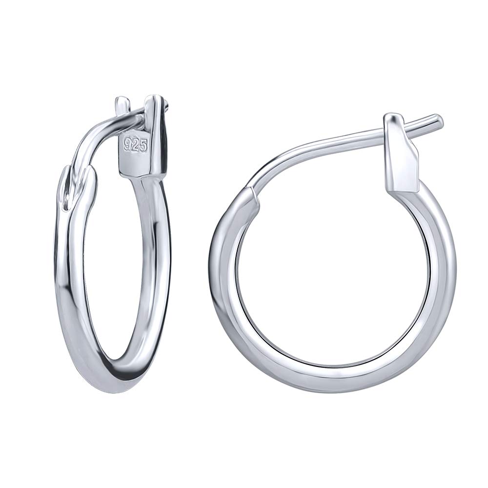 AoedeJ 925 Sterling Silver Hoop Earrings, High Polished Round Tiny Click-Top Hoop Earrings, Small Clasp Hoop Piercing Earrings (Inner Diameter-10mm 3/8'')