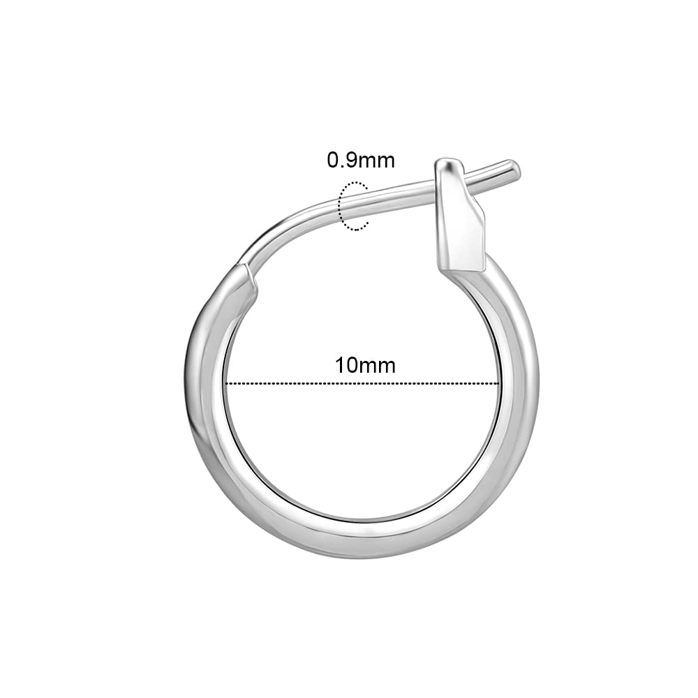 AoedeJ 925 Sterling Silver Hoop Earrings, High Polished Round Tiny Click-Top Hoop Earrings, Small Clasp Hoop Piercing Earrings (Inner Diameter-10mm 3/8'')