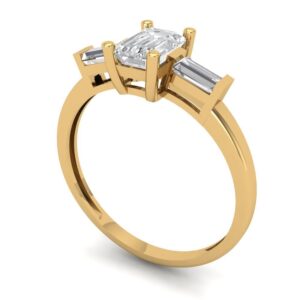 0.8 Ct Brilliant Emerald Cut Clear Simulated Diamond 14K Yellow Gold Three Stone Engagement Promise Bridal Ring Size 5.75