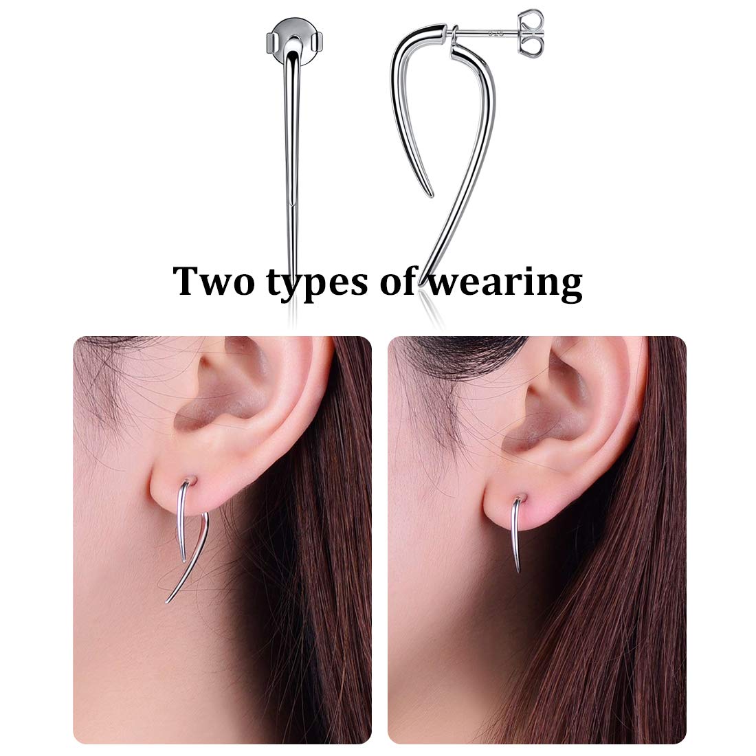 Hypoallergenic 925 Sterling Silver Curved Stud Earings for Women Simple Minimalist Bar Drop Dangle Earrings for Sensitive Ears Dainty Fashion Jewelry