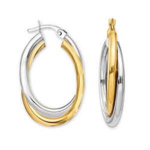 lecalla 925 sterling silver hoop earrings 14k gold-plated jewelry two-tone intertwining large oval shape chunky hoops earring for women - 35mm