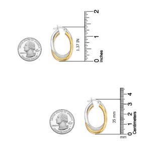 LeCalla 925 Sterling Silver Hoop Earrings 14K Gold-Plated Jewelry Two-Tone Intertwining Large Oval Shape Chunky Hoops Earring for Women - 35mm