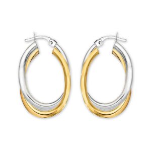 LeCalla 925 Sterling Silver Hoop Earrings 14K Gold-Plated Jewelry Two-Tone Intertwining Large Oval Shape Chunky Hoops Earring for Women - 35mm