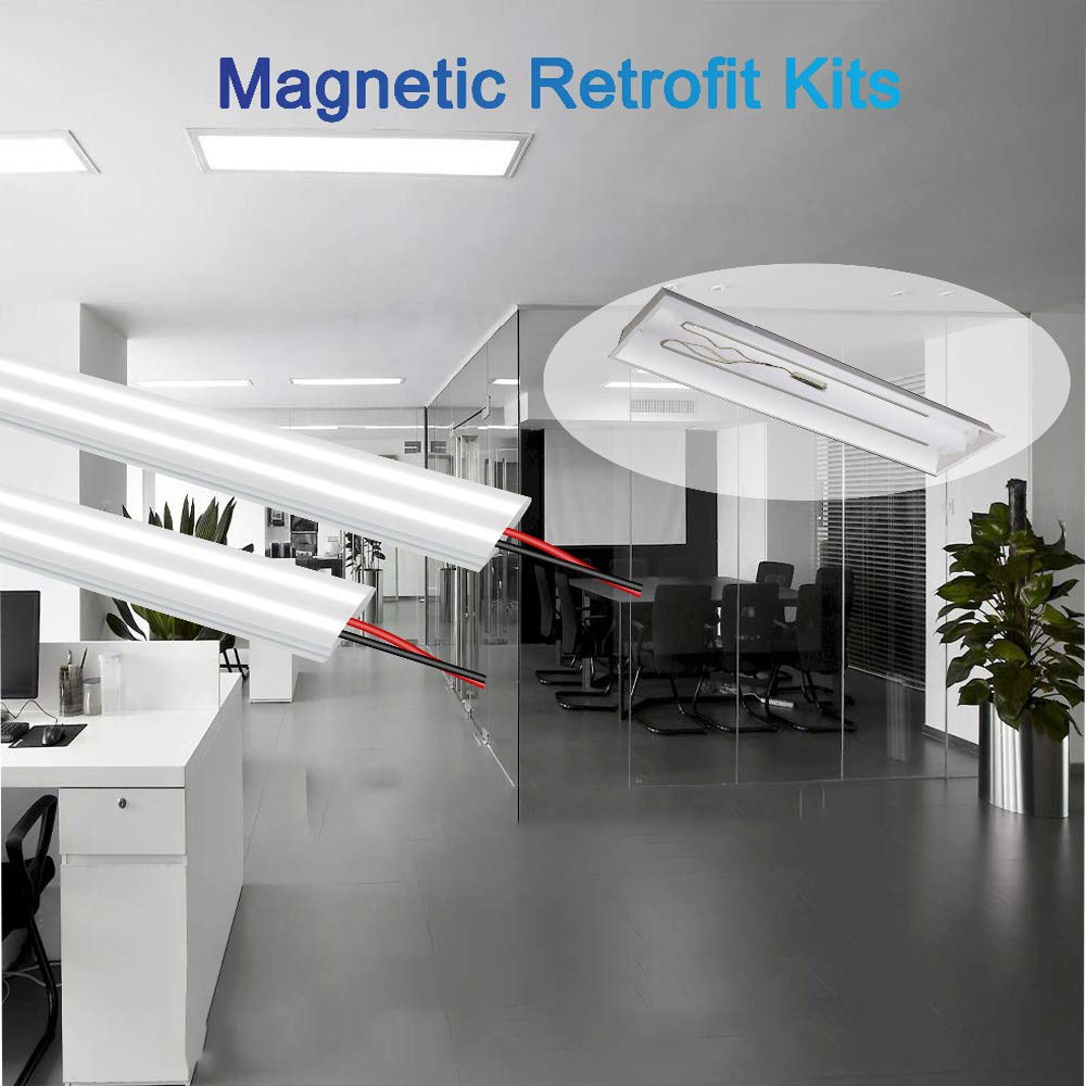 jimwhen 2x4 FT LED Magnetic Retrofit Kit,4ft LED Troffer Retrofit Kit,36W,5400LM,Daylight White 5000K,0-10V Dimmable,T8 T10 T12 Fluorescent Replacement LED Light Strip,Easy to Install