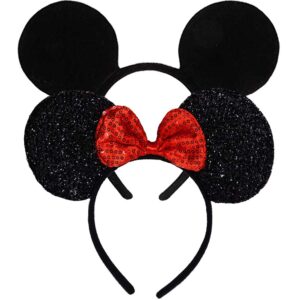 fanyity mouse ears, 2 pcs mice ear costume headbands hair band for christmas party (red&black)