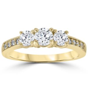 1 1/2 cttw diamond 3-stone engagement anniversary ring 14k yellow gold - size 7