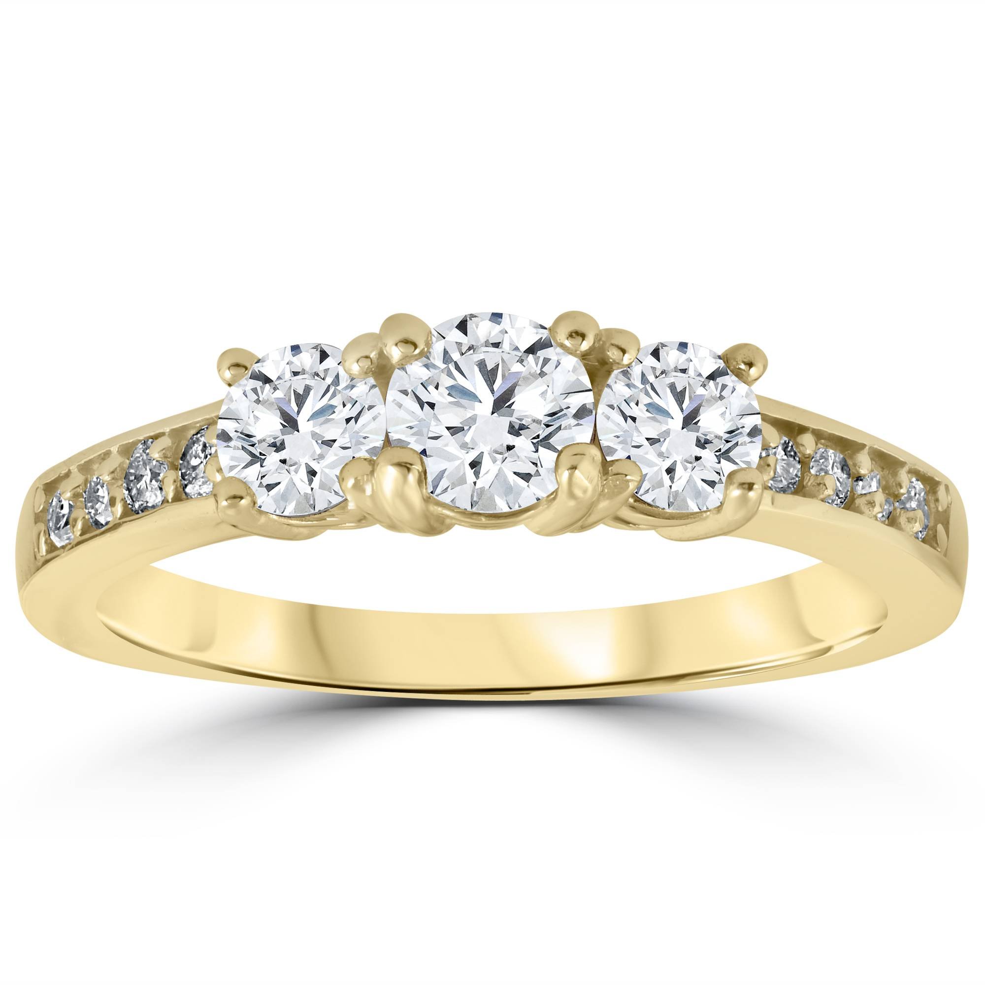 1 1/2 cttw Diamond 3-Stone Engagement Anniversary Ring 14k Yellow Gold - Size 7