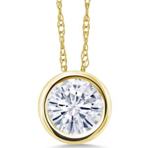 gem stone king 14k yellow gold forever classic moissanite from charles & colvard pendant necklace for women (1.00 cttw, round 6.5mm with 18 inch chain)