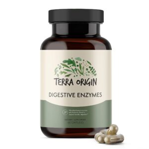 terra origin - digestive enzymes with probiotics | supports healthy digestion | bromelain, lactase, amylase, lipase | made in the usa, gluten-free | 60 servings