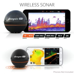 Deeper Smart Sonar PRO+ Series, 2.55", Black - GPS, Wi-Fi Connected Wireless, Castable, Portable Smart Fishfinder for iOS & Android Devices, Z-Tool & Universal Waterproof Cellphone Case (Bundle)