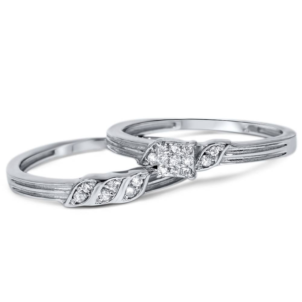 1/6ct Diamond Engagement Wedding Ring Set 10K White Gold - Size 9.5