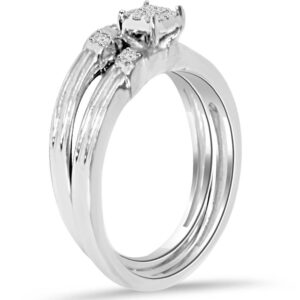 1/6ct Diamond Engagement Wedding Ring Set 10K White Gold - Size 9.5