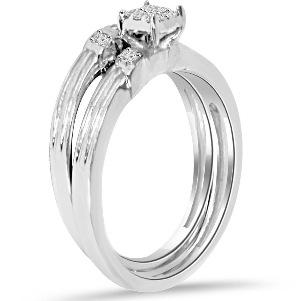 1/6ct Diamond Engagement Wedding Ring Set 10K White Gold - Size 9.5