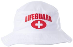 ann arbor t-shirt co. lifeguard bucket hat | professional guard red sun cap men women costume uniform - white