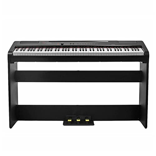 Artesia Harmony 88 Weighted Key Digital Piano - Black with Matching Furniture Stand and Three Pedal Board, includes Two Months of TakeLessons Online Lessons