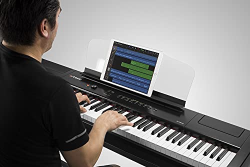 Artesia Harmony 88 Weighted Key Digital Piano - Black with Matching Furniture Stand and Three Pedal Board, includes Two Months of TakeLessons Online Lessons