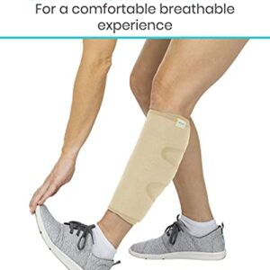 Vive Calf Brace - Adjustable Shin Splint Support - Lower Leg Compression Wrap Increases Circulation, Reduces Muscle Swelling - Calf Sleeve for Men and Women - Pain Relief (Beige)