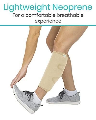 Vive Calf Brace - Adjustable Shin Splint Support - Lower Leg Compression Wrap Increases Circulation, Reduces Muscle Swelling - Calf Sleeve for Men and Women - Pain Relief (Beige)