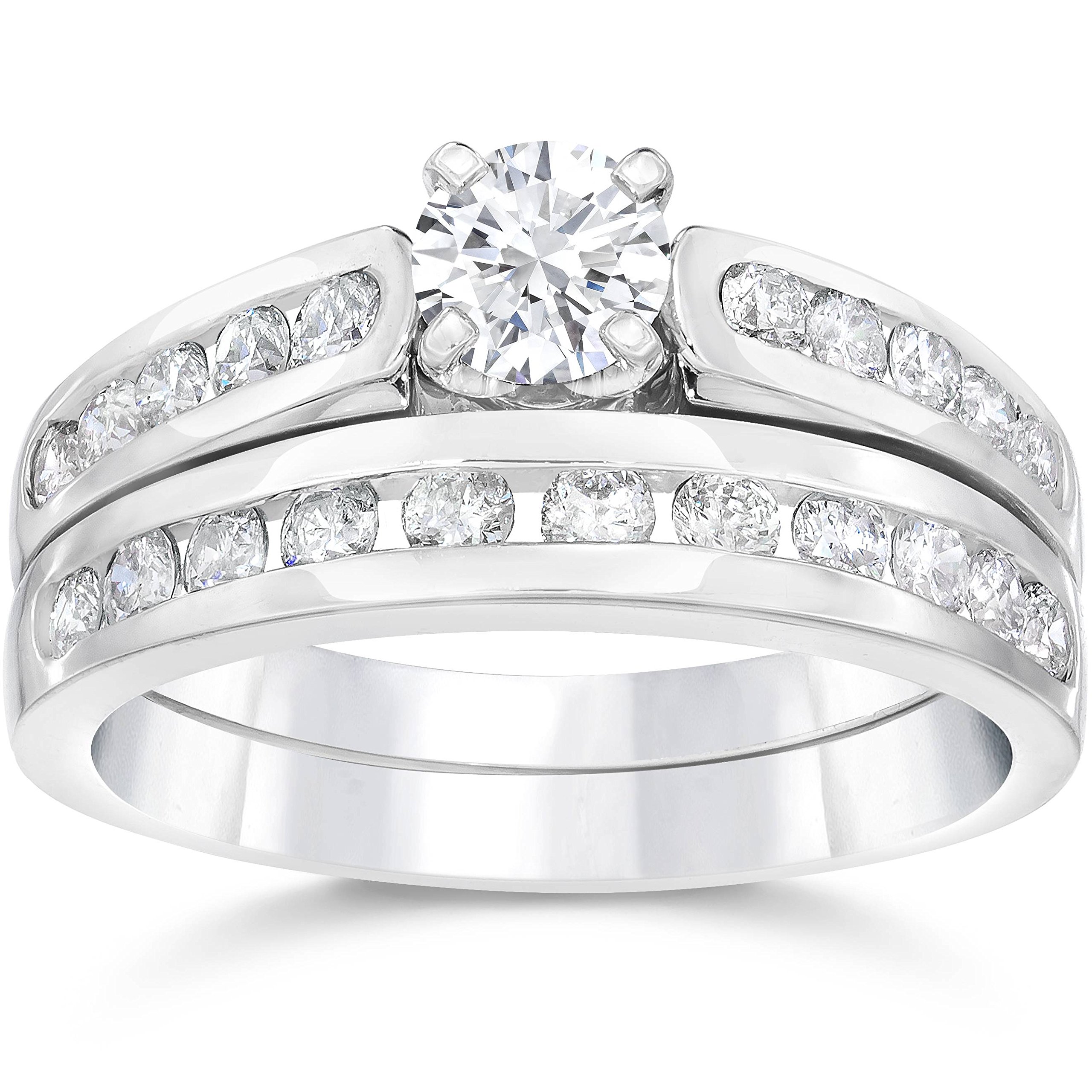 1 3/8CT Diamond Engagement Wedding Ring Set 14K White Gold - Size 8.5