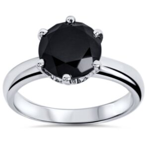 2 ct treated black diamond solitaire engagement ring 14k white gold - size 8