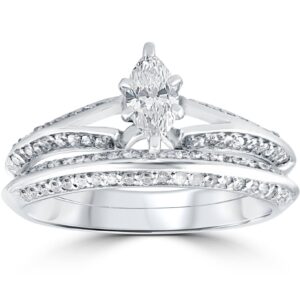 3/4 ct marquise diamond engagement wedding ring set 14k white gold - size 5.5