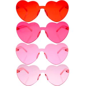 gejoy 4 pieces heart shaped sunglasses for women men christmas valentine's day frameless glasses()