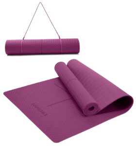 ewedoos yoga mat with alignment marks, yoga mat thick 1/4'' textured surfaces exercise mats for home workout eco friendly tpe fitness pilates non slip yoga mat with strap