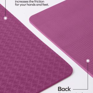 Ewedoos Yoga Mat with Alignment Marks, Yoga Mat Thick 1/4'' Textured Surfaces Exercise Mats for Home Workout Eco Friendly TPE Fitness Pilates Non Slip Yoga Mat with Strap