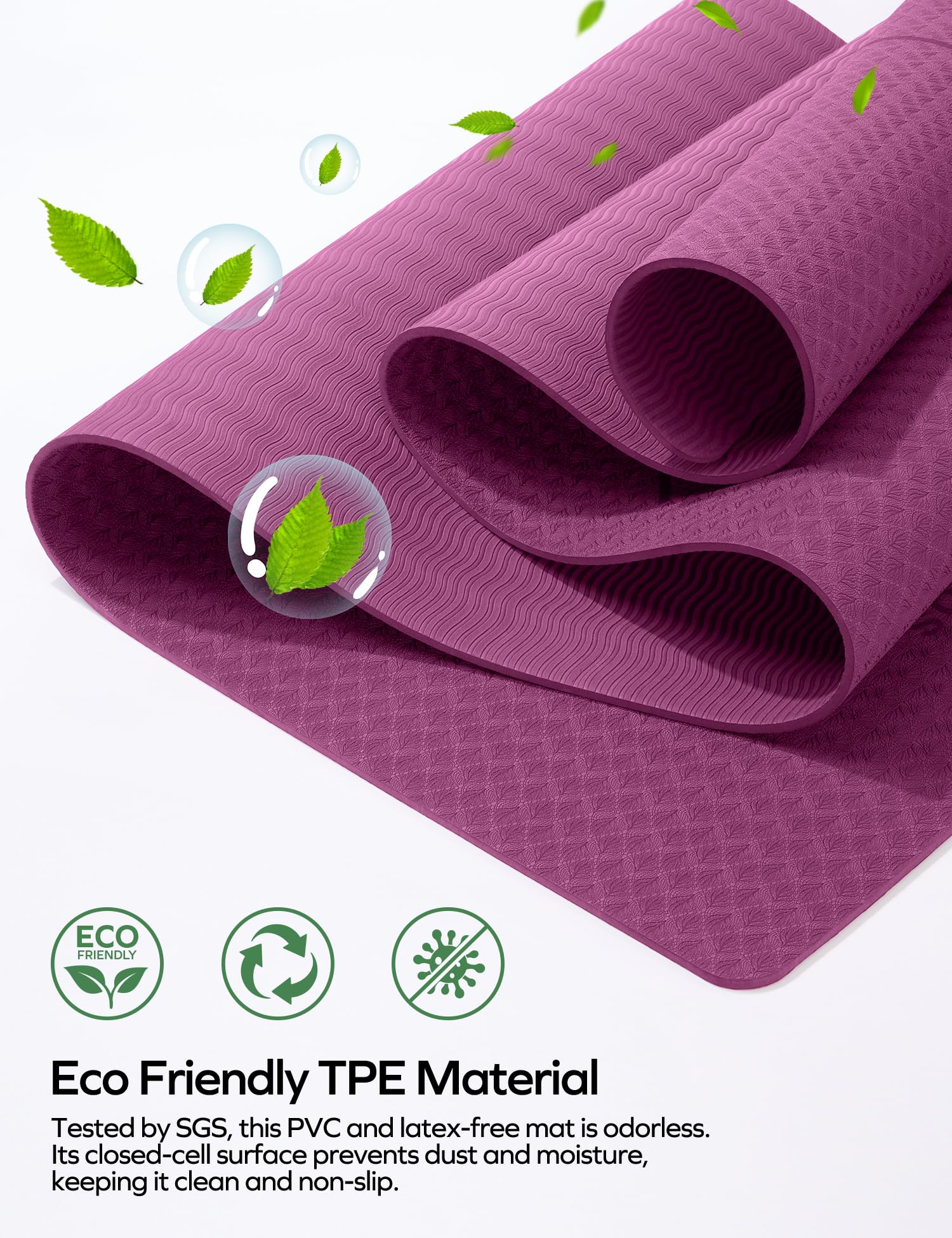 Ewedoos Yoga Mat with Alignment Marks, Yoga Mat Thick 1/4'' Textured Surfaces Exercise Mats for Home Workout Eco Friendly TPE Fitness Pilates Non Slip Yoga Mat with Strap